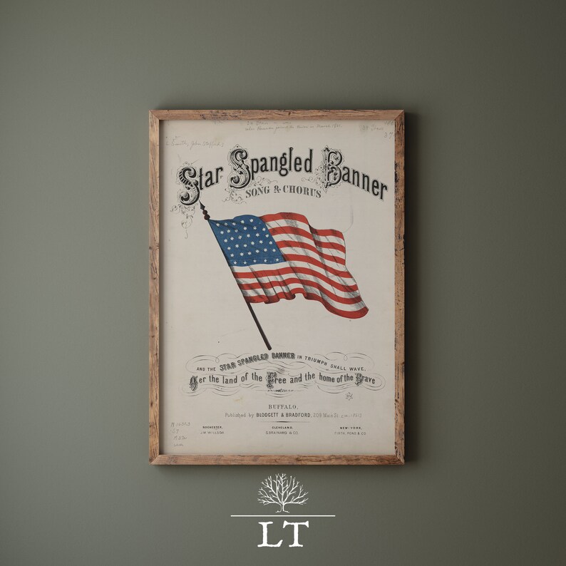 Natural Vintage Star Spangled Banner Print for Patriotic Wall Decor ...