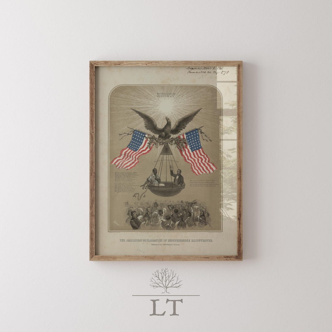 1861 Anti-slavery Patriotic Art, American Declaration of Independence ...