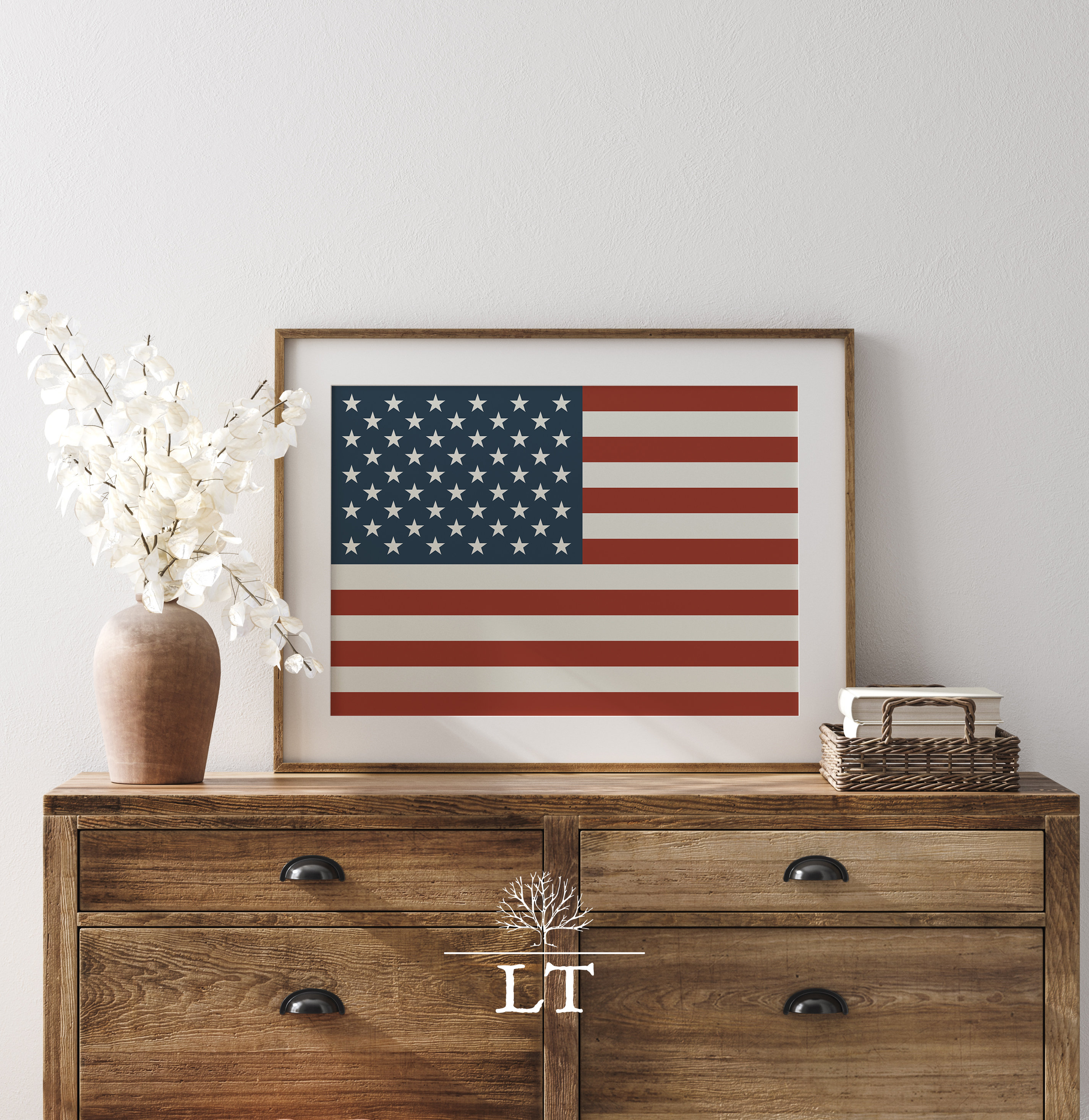 American Flag Printable, US Flag Print, American Flag in Muted Colonial ...