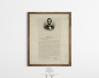 Civil War Print Reproduction. President Lincoln's Letter to Mrs. Bixby ...