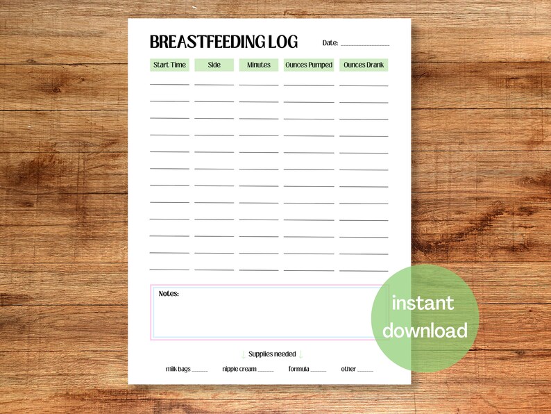 Breastfeeding Log | Printable Baby Feeding Log | Nursing Log | INSTANT ...