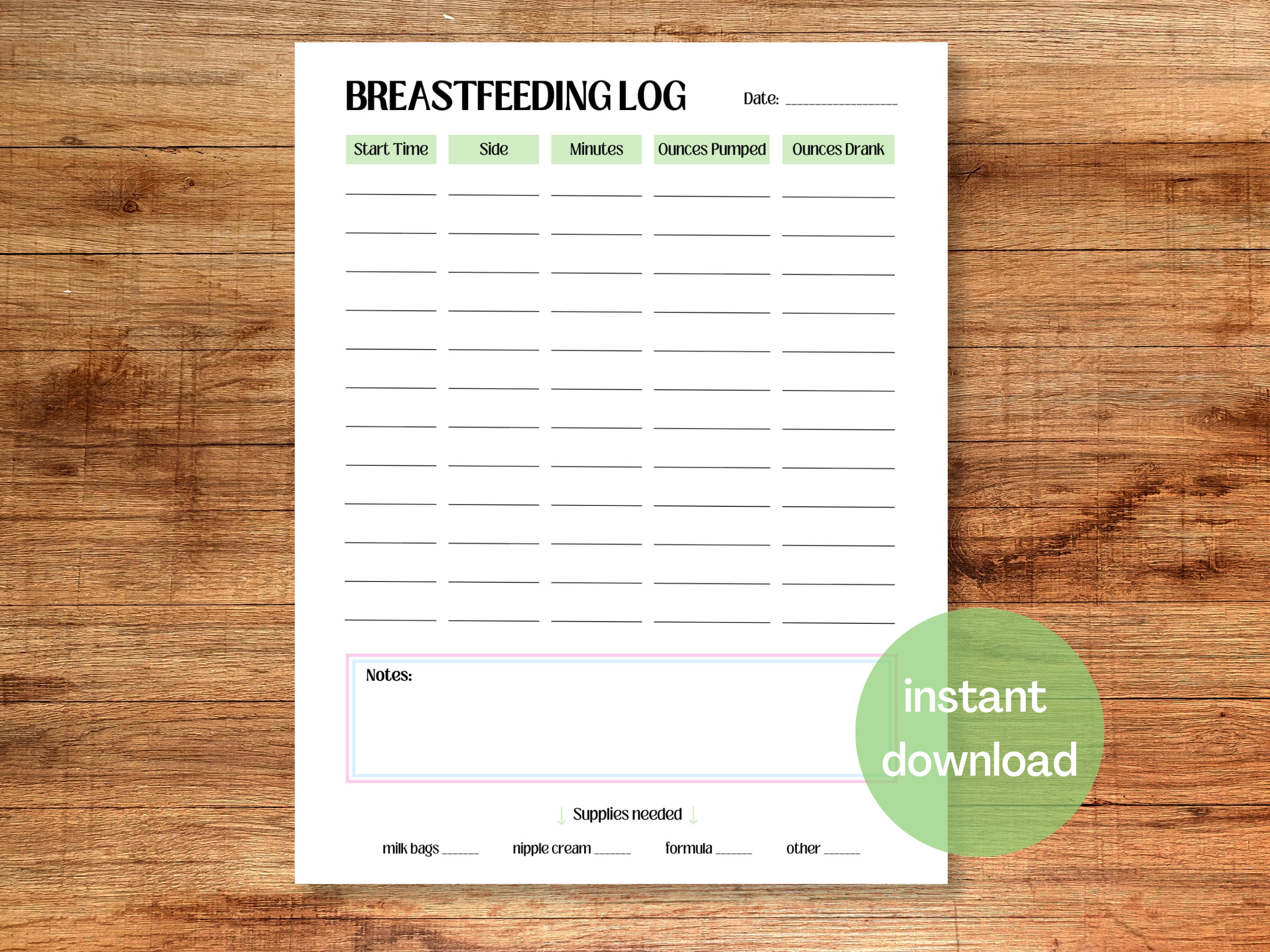 Breastfeeding Log | Printable Baby Feeding Log | Nursing Log | INSTANT ...