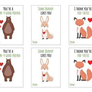 Woodland Animals Valentine Cards | Bear, Bunny, and Fox Valentines ...