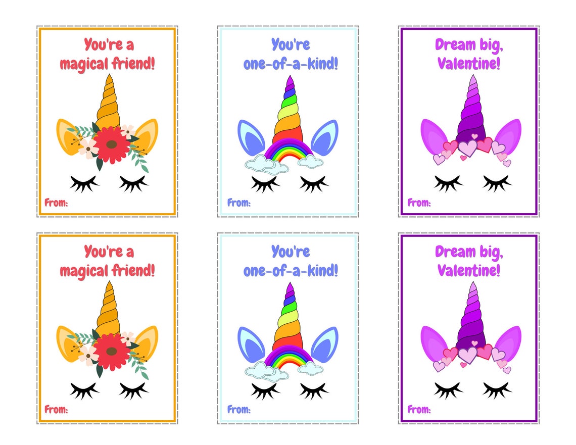 Unicorn Valentine Cards | Printable Valentine's Day Cards for Kids ...