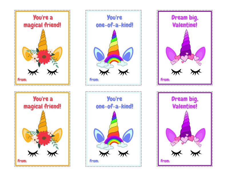 Unicorn Valentine Cards | Printable Valentine's Day Cards for Kids ...