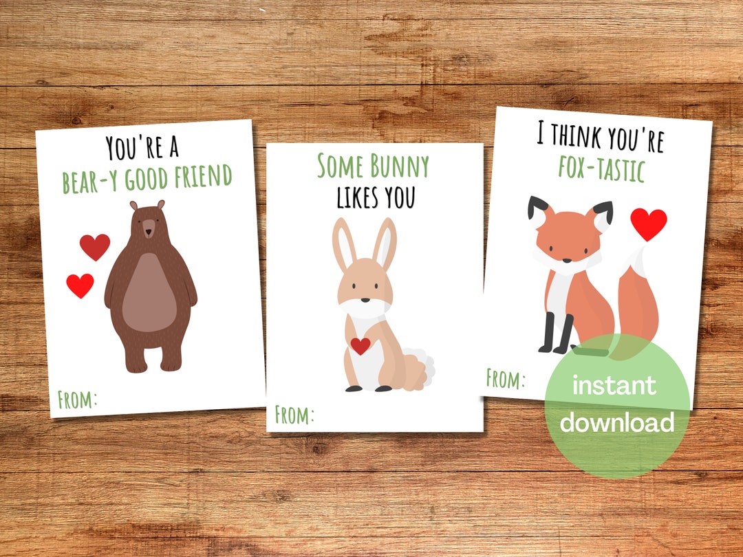 Woodland Animals Valentine Cards | Bear, Bunny, and Fox Valentines ...