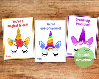 Unicorn Valentine's Day Cards for Kids Printable Unicorn Cards for ...