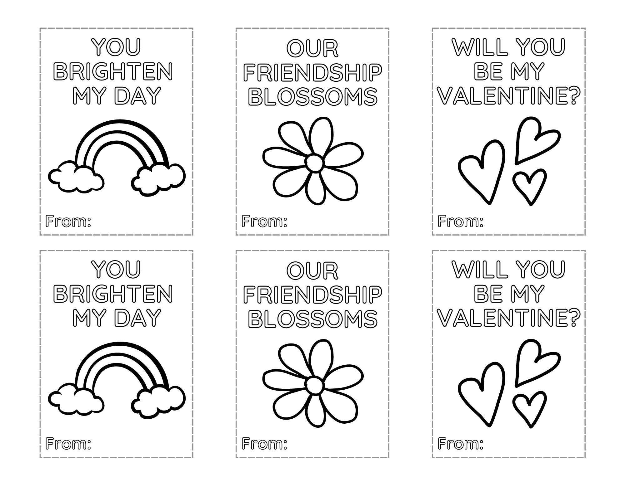 Color Your Own Valentine Cards | Rainbow, Flower, Heart Valentines ...
