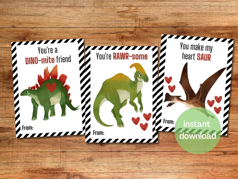 Dinosaur Valentine Cards | Printable Valentine's Day Cards for Kids ...