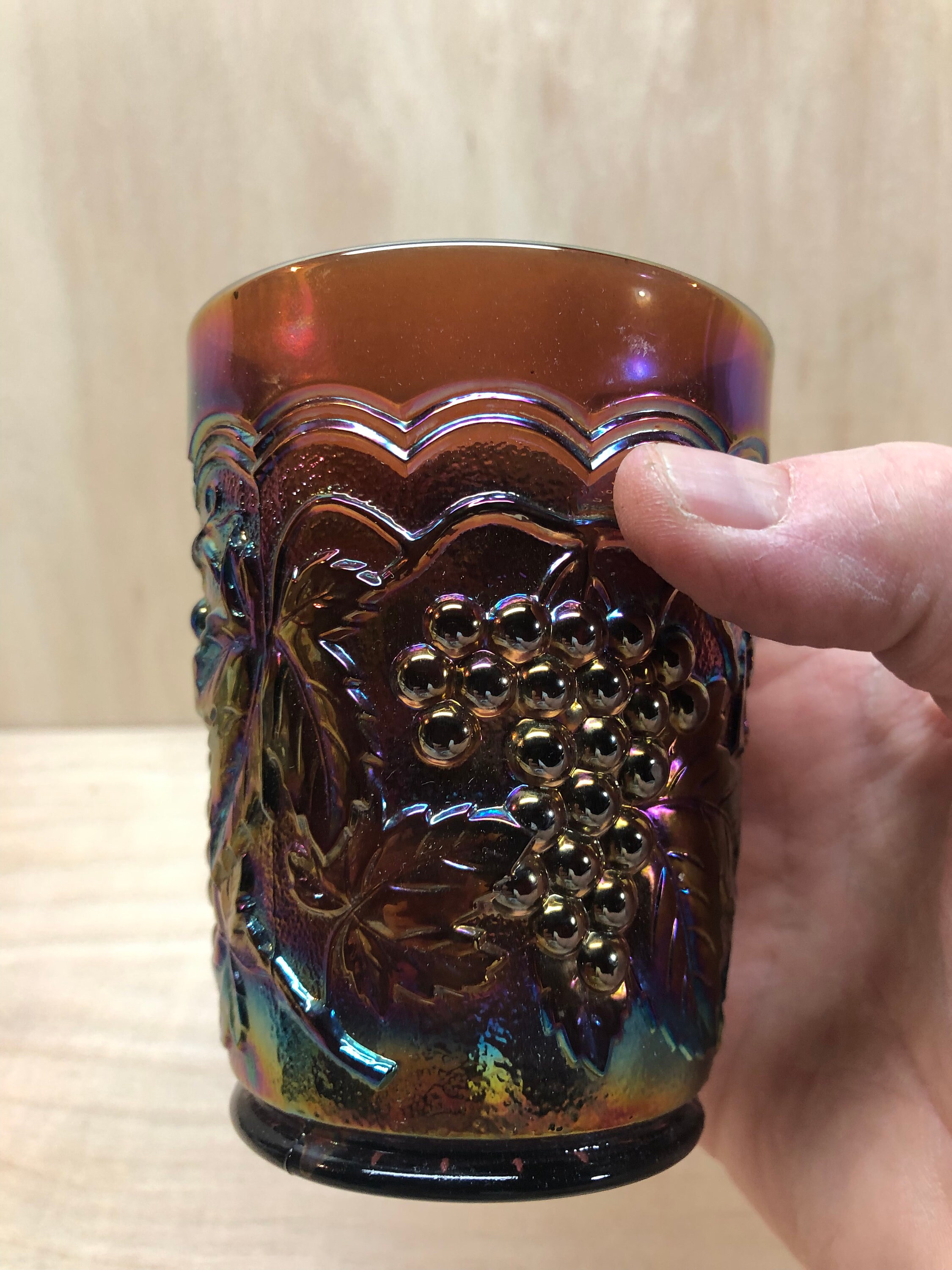 Vintage Carnival Glass Tumbler With Grape Motif - Etsy