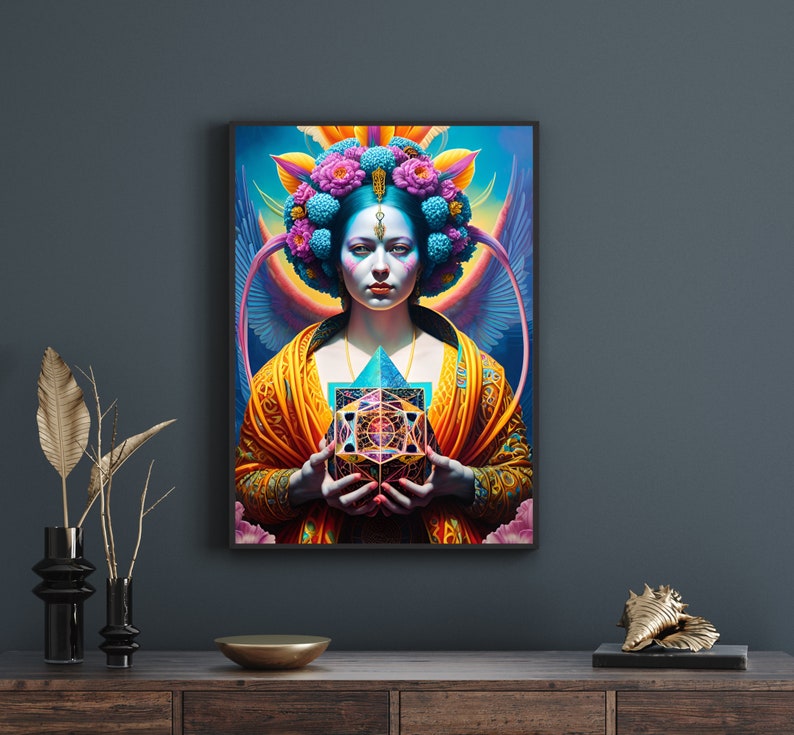 Angel With Metatron Cube Sacred Geometry Print Metatron - Etsy