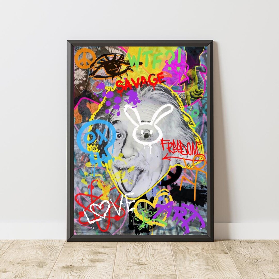 Albert Einstein Graffiti Wall Art, Black & White Street Art Print ...