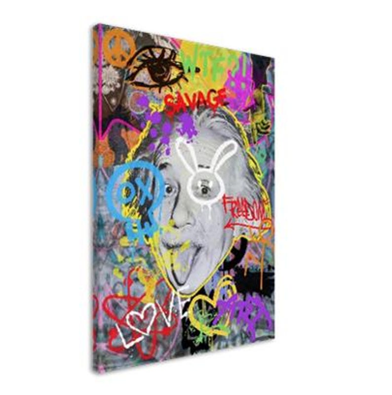 Albert Einstein Graffiti Wall Art, Black & White Street Art Print ...