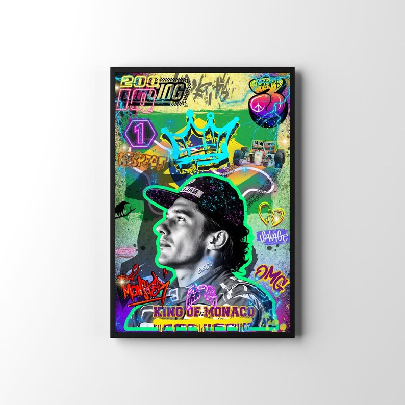 Ayrton Senna Graffiti Art Print, Formula 1 Street Art Poster, F1 Legend ...