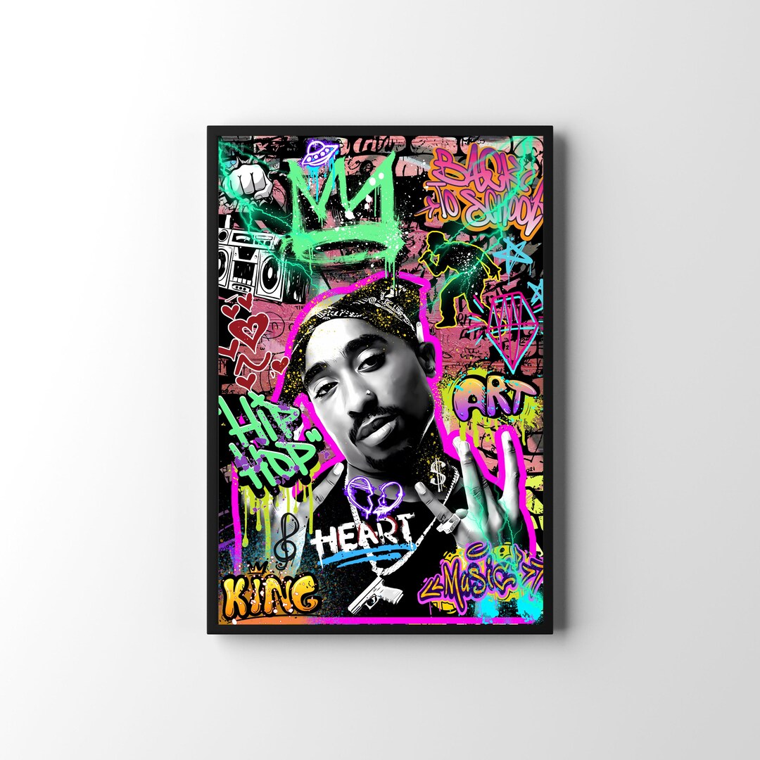 Tupac Shakur Graffiti Wall Art, Tupac Poster, Hip Hop Art Print, Iconic ...