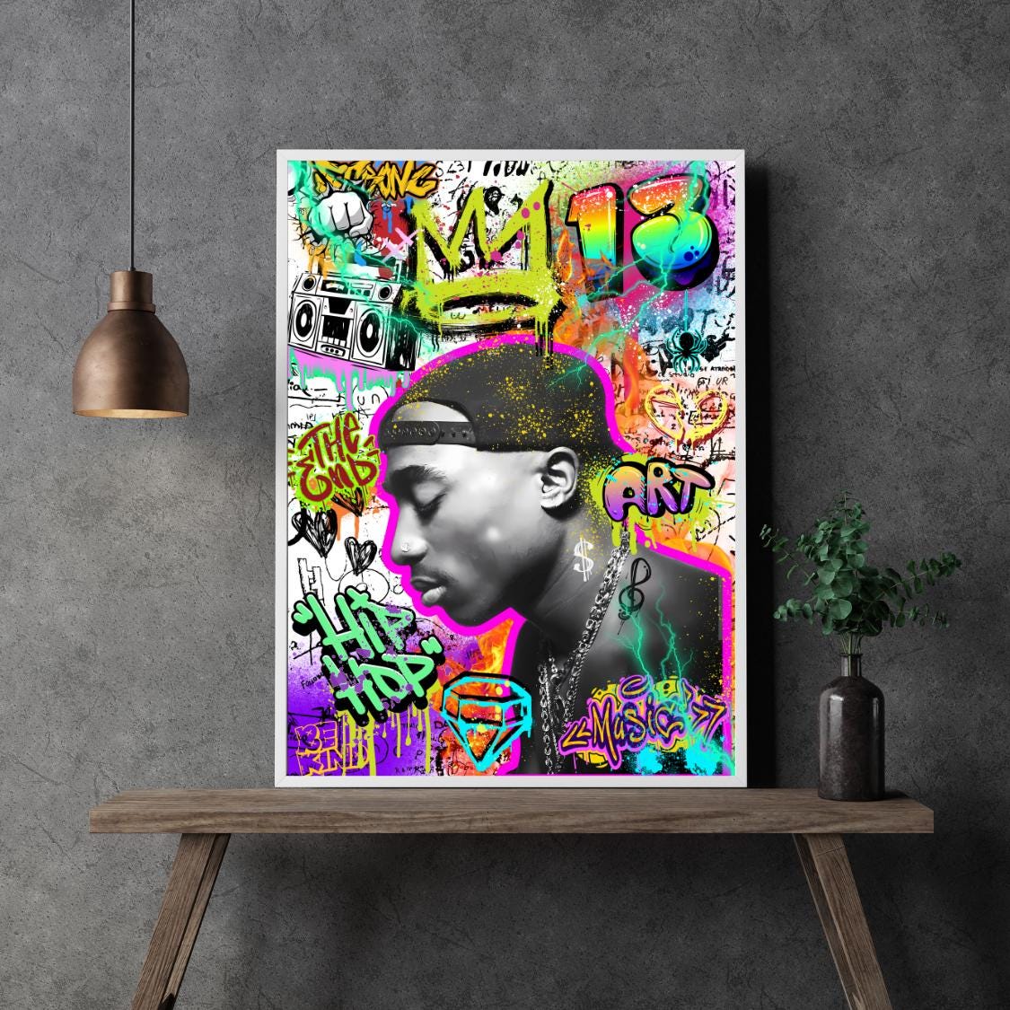 Tupac Shakur Graffiti Wall Art, Tupac Poster, Hip Hop Art Print, Iconic ...