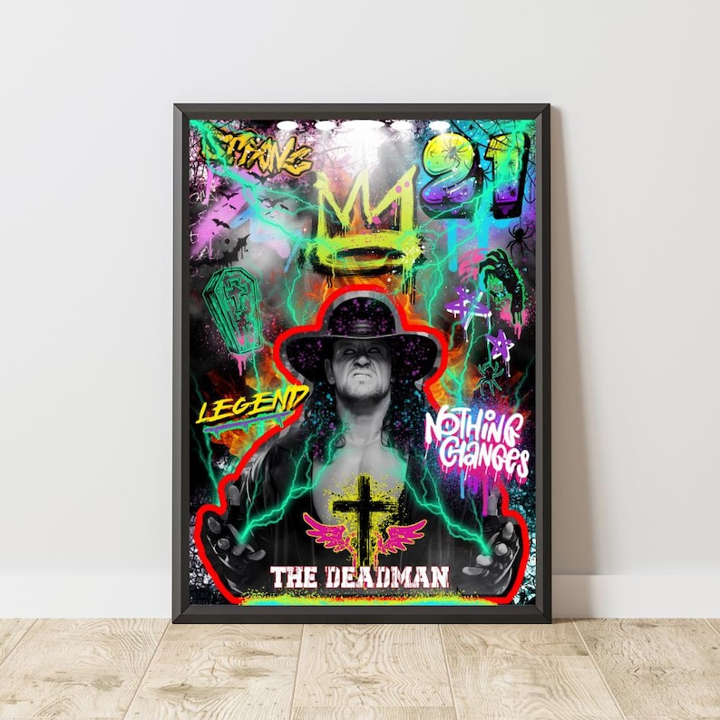 The Undertaker Graffiti Wall Art, Black & White Wrestling Legend Poster ...