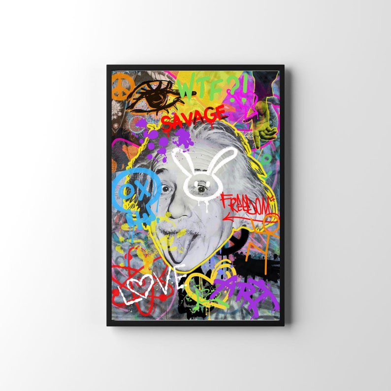 Albert Einstein Graffiti Wall Art, Black & White Street Art Print ...