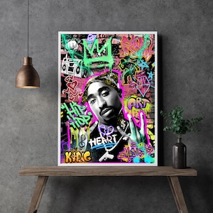 Tupac Shakur Graffiti Wall Art, Tupac Poster, Hip Hop Art Print, Iconic ...