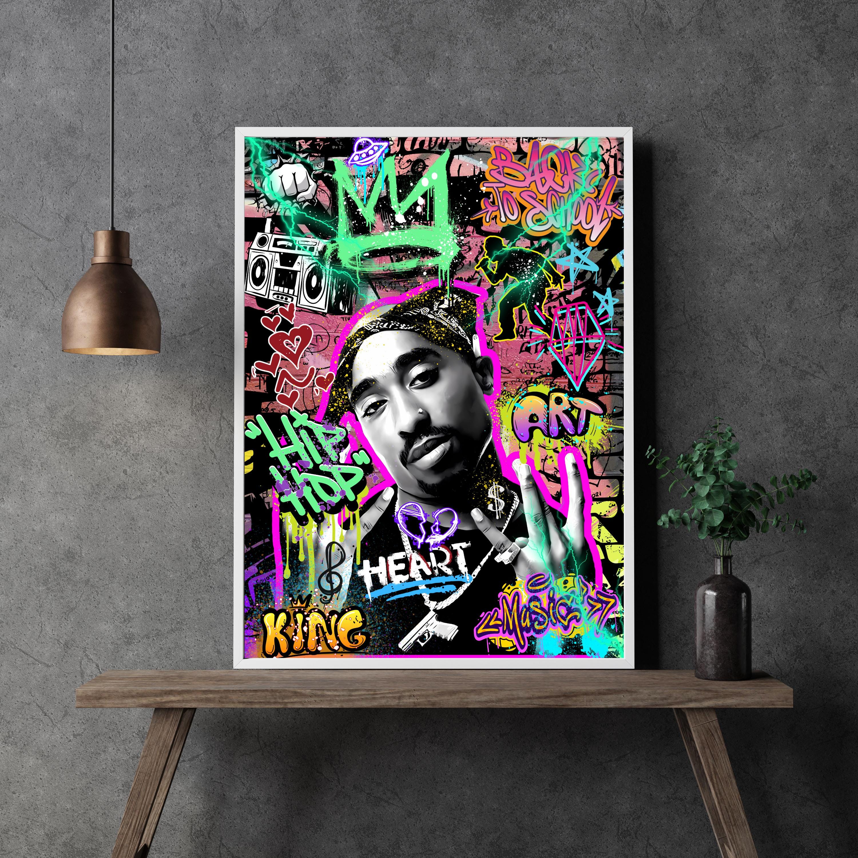 Tupac Shakur Graffiti Wall Art, Tupac Poster, Hip Hop Art Print, Iconic ...