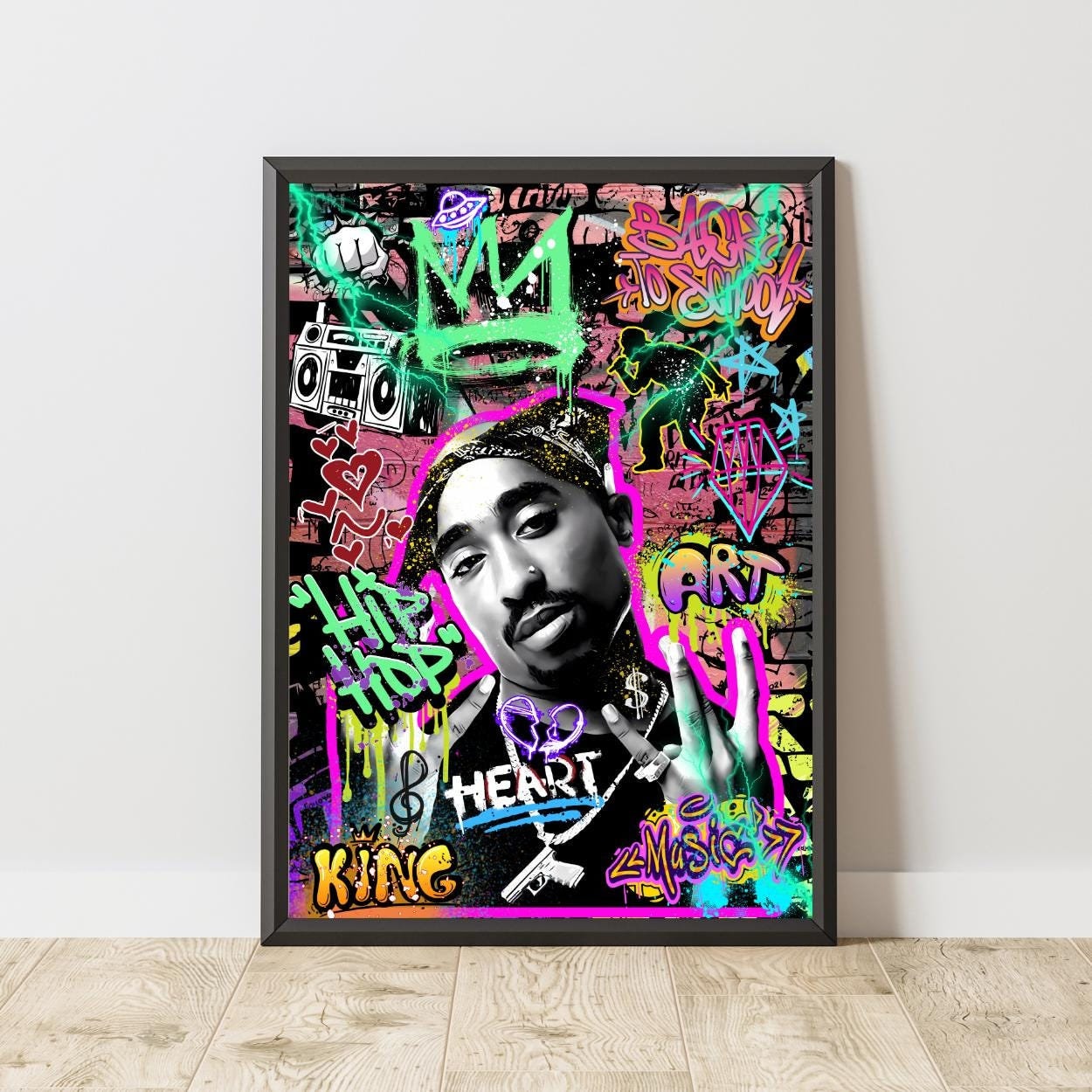 Tupac Shakur Graffiti Wall Art, Tupac Poster, Hip Hop Art Print, Iconic ...