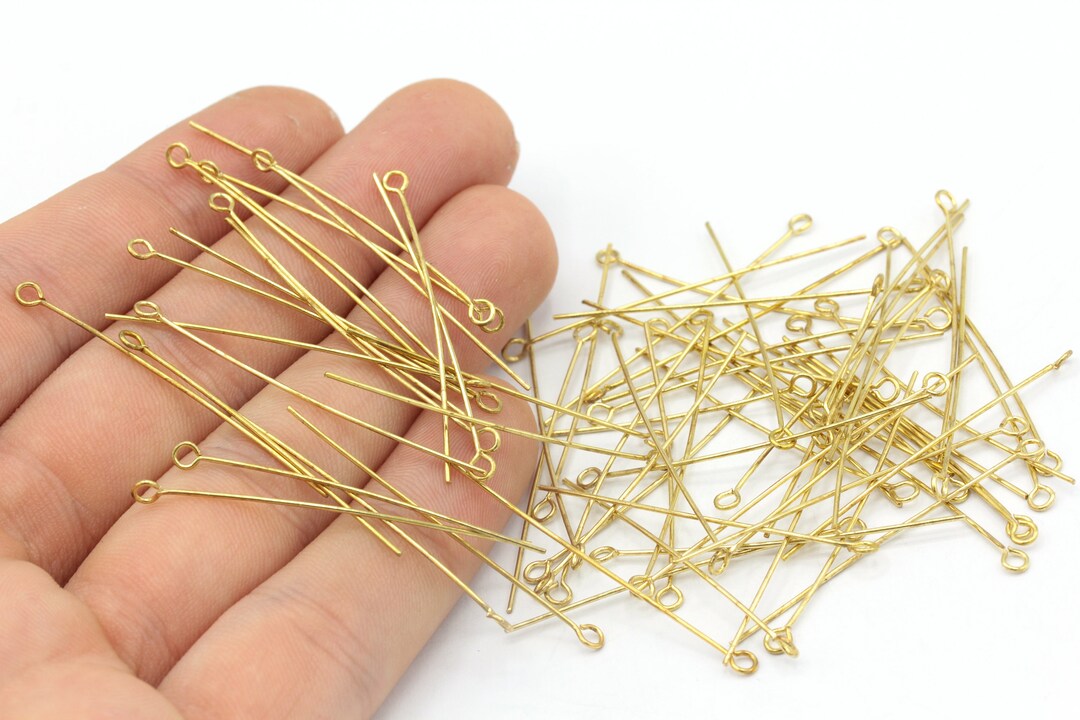 100 Pcs 23 Ga 40mm Brass Eye Pin, Gold Tone Eye Pin, Jewelry Makings ...