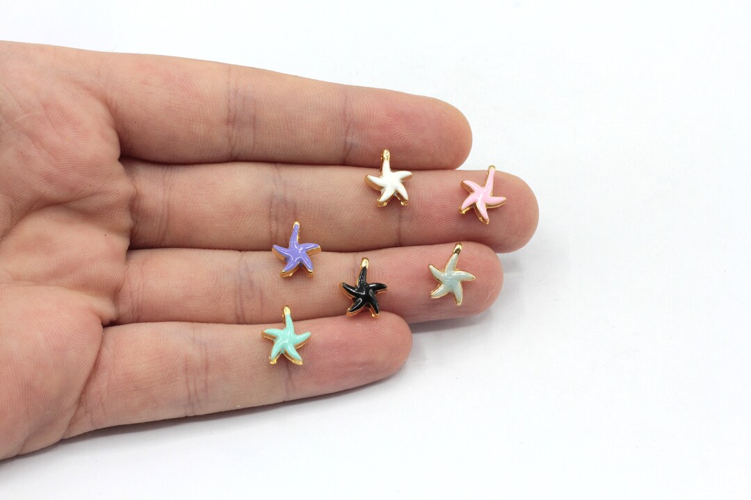 8x11mm Gold Plated Enamel Starfish Pendant, Gold Starfish Charm ...