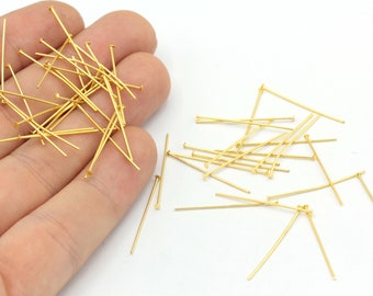50 Pcs 20 Ga 50mm 24k Shiny Gold Plated Flat Head Pin, Gold Flat Head ...