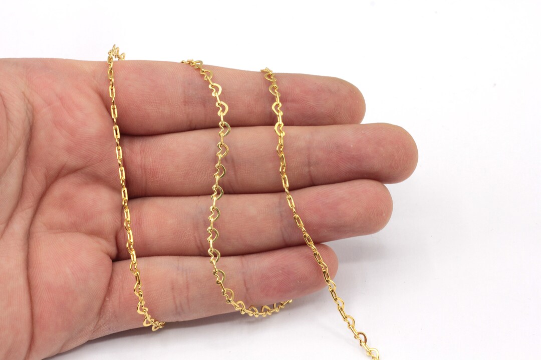 2x3mm Gold Tiny Heart Chain, Choker Chain, Heart Link Chain, Heart Bar ...