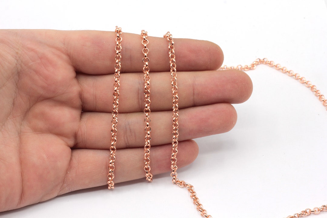 3mm Rose Gold Plated Tiny Rolo Chain, Rolo Link Chain, Open Link Chain ...