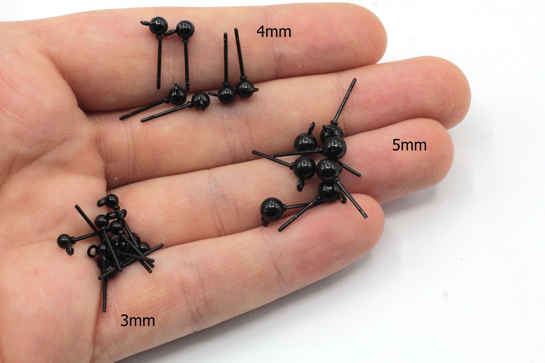 40 Pcs Black Plated 3mm 4mm 5mm Ball Ear Post, Earring Findings, Black ...