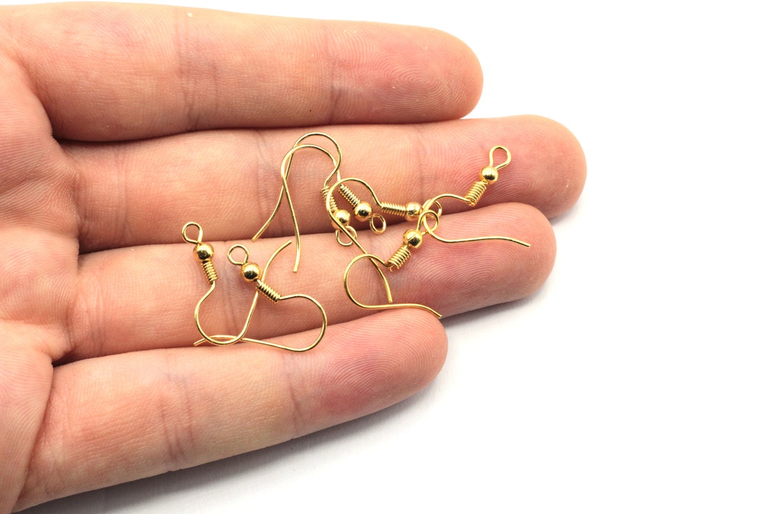 17mm Gold Earring Wires, Fish Hook Wires, Ear Wire, French Hook, Gold ...