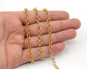 8mm 24k Shiny Gold Plated Rolo Chain, Gold Round Link Chain, Rolo Link ...