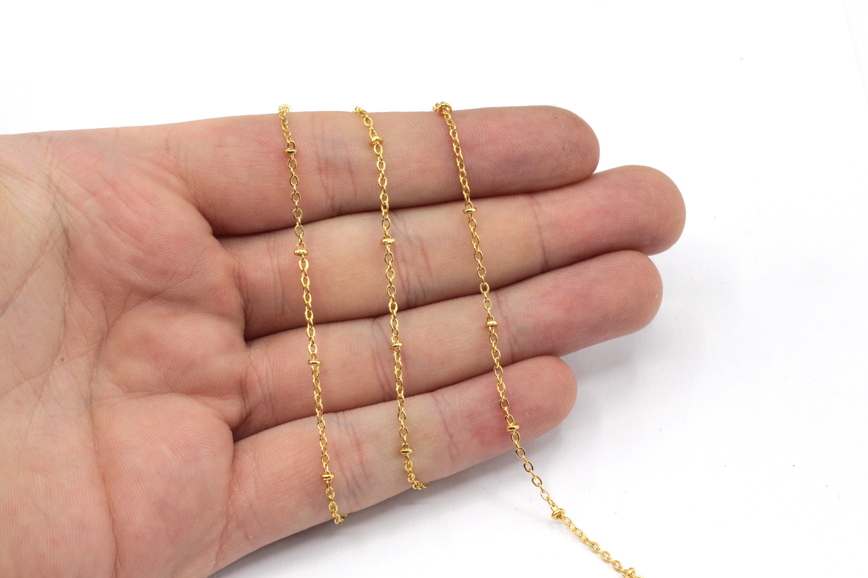 Gold Tiny Gold Chain, Cable With 2mm Ball Chain, Soldered Chain, Gold ...