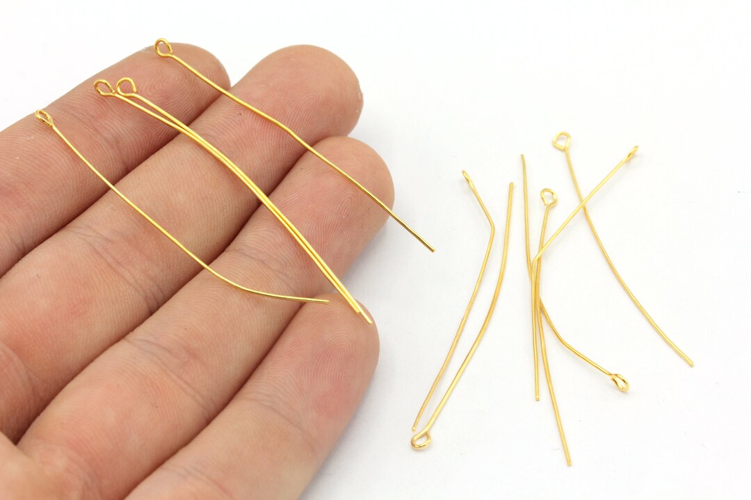 40 Pcs 20 Ga 50mm 24K Shiny Gold Plated Eye Pin, Jewelry Makings, Gold ...