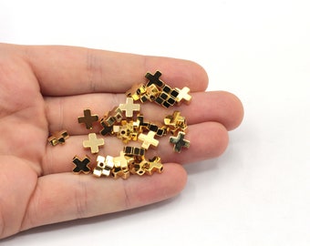 8mm 24k Shiny Gold Cross Beads, Cross Bracelet Beads, Tiny Cross Charm ...