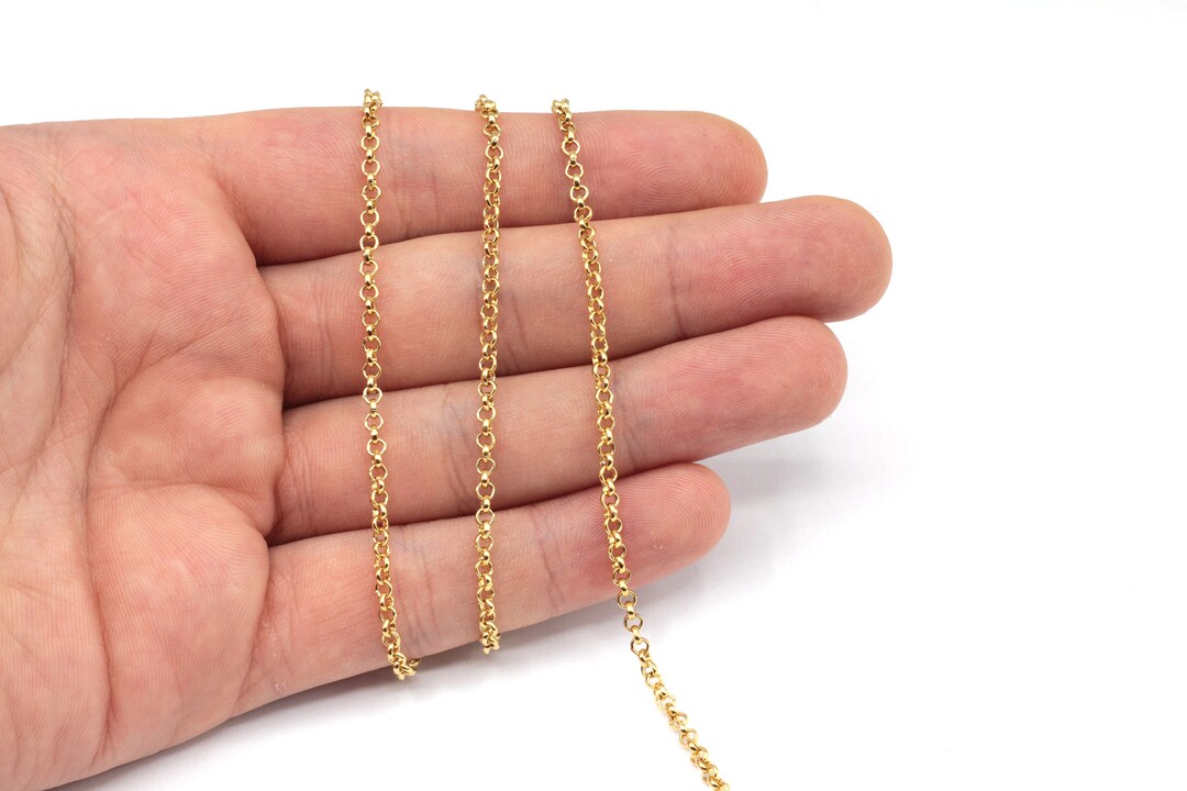 3mm Gold Plated Tiny Rolo Chain, Rolo Link Chain, Open Link Chain, Gold ...