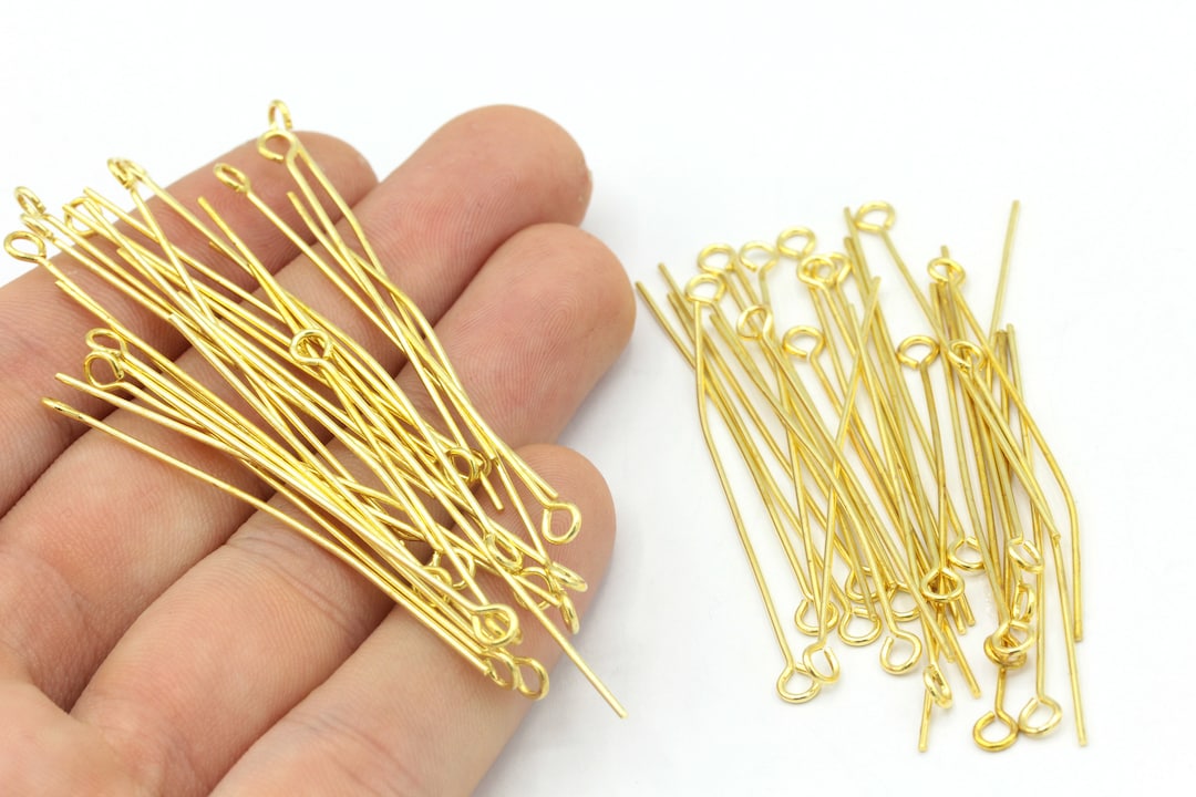 100 Pcs 20 Ga 50mm Brass Eye Pin, Gold Tone Eye Pin, Jewelry Makings ...