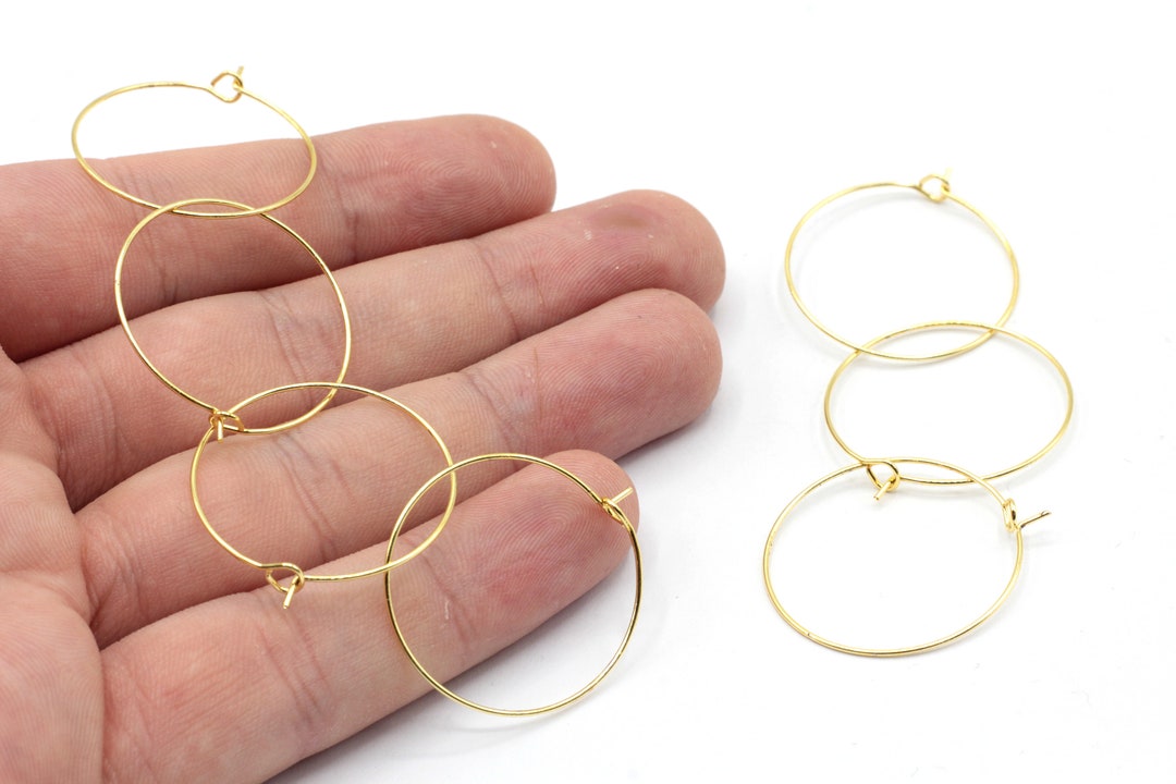 25mm 24k Shiny Gold Plated Round Ear Wire, Gold Ear Wire, Gold Hoops ...