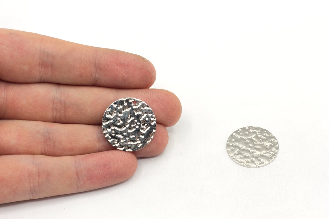 20mm Rhodium Textured Round Charm, Circle Charm, Round Disc, Geometric ...