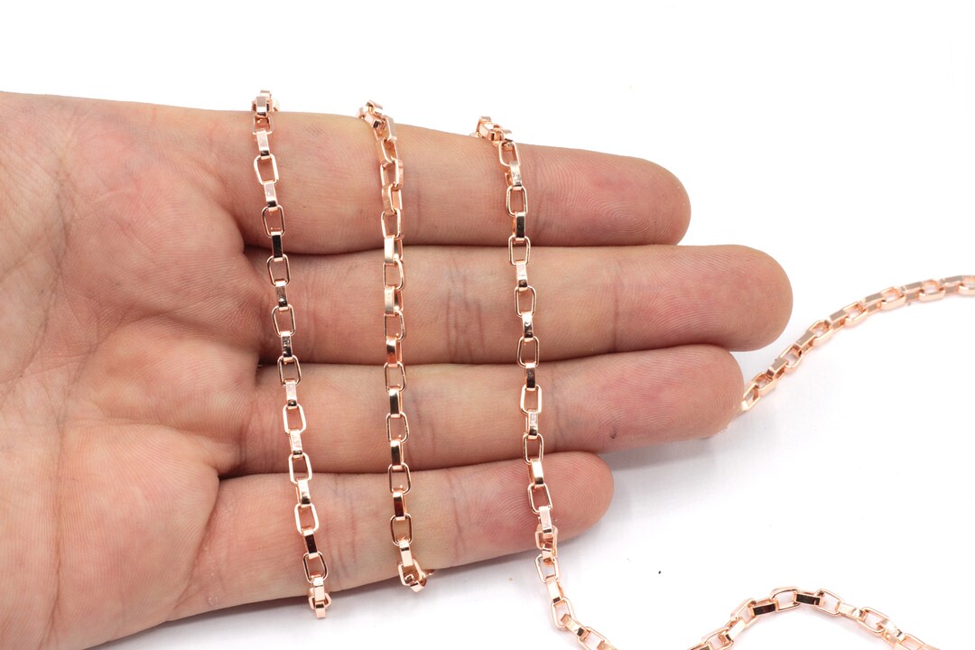 3.5mm Rose Gold Plated Square Link Chain, Soldered Chain, Rose Box ...