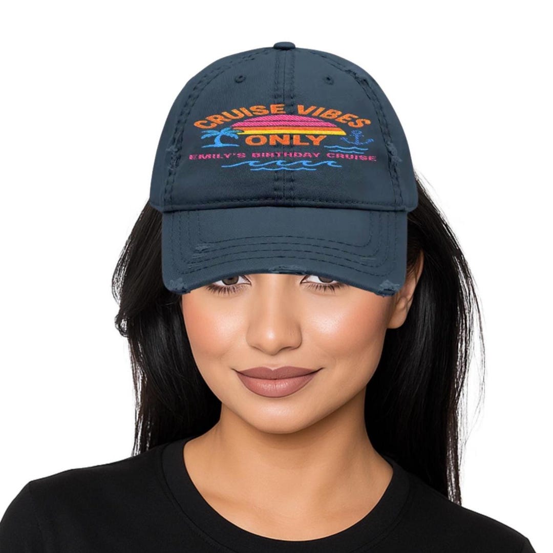 Cruise Vibes Only Distressed Hat, Custom Embroidered Cruise Cap, Add ...