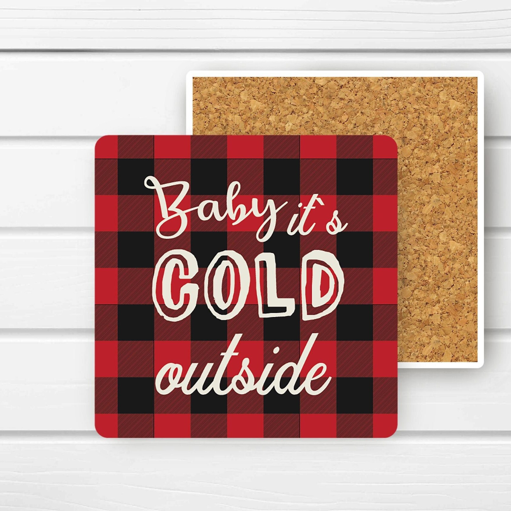 Plaid Christmas Square Coaster Set, 4 Pack Ceramic Coasters, Festive ...