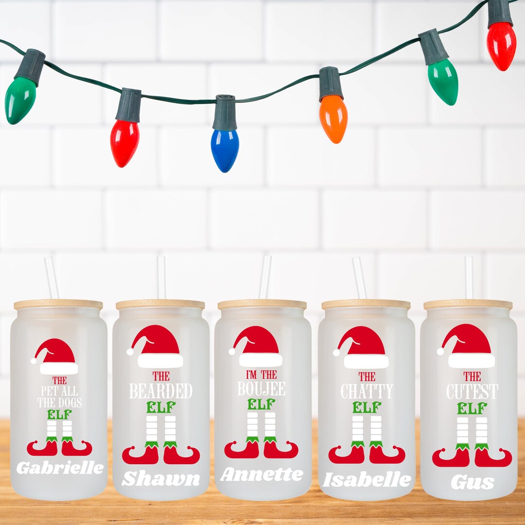 Personalized Christmas Elf Frosted Glass Can Tumbler With Bamboo Lid ...