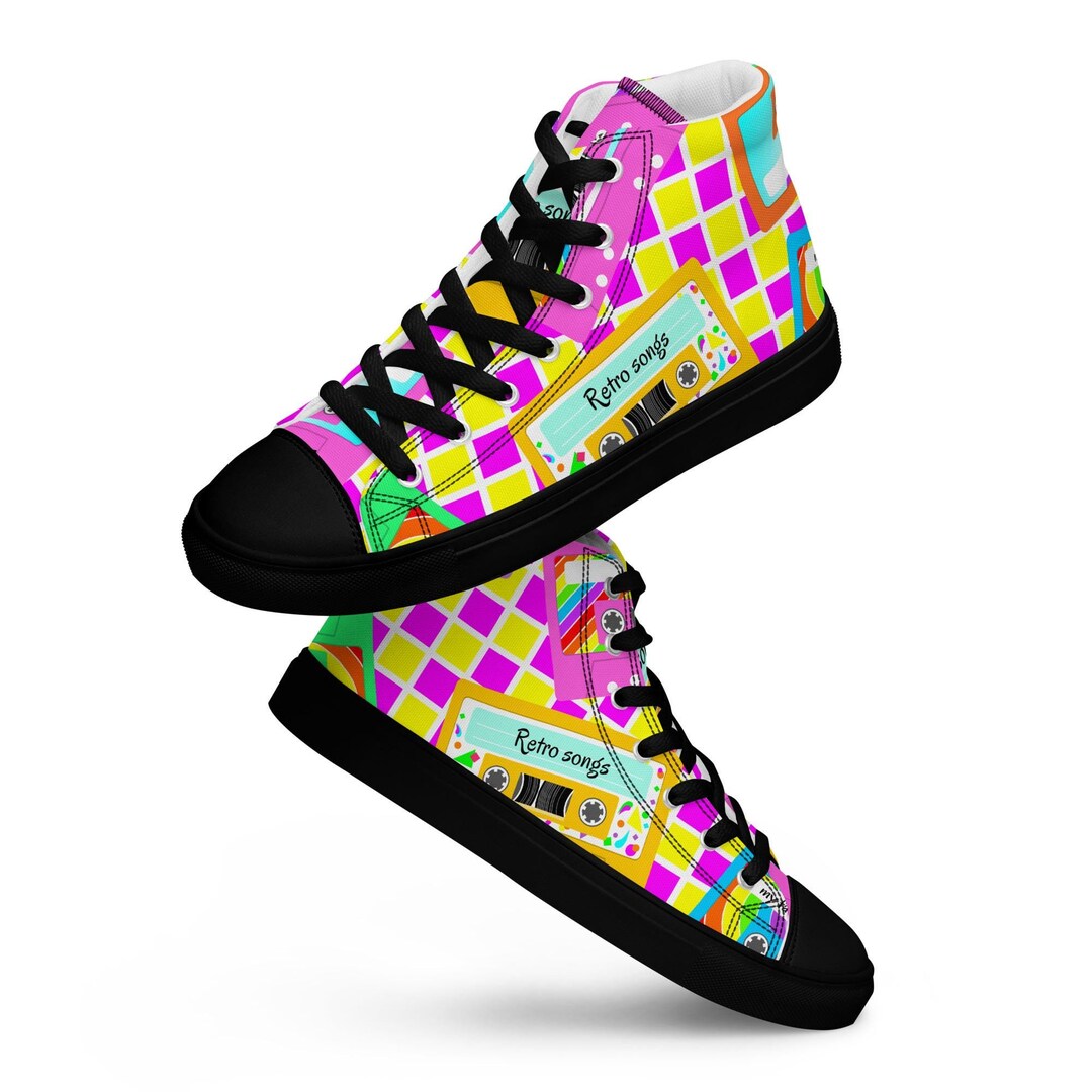 Retro 80s High-top Sneakers, Colorful Cassette Design, Vintage Music ...