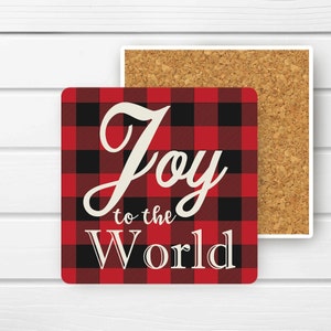 Plaid Christmas Square Coaster Set, 4 Pack Ceramic Coasters, Festive ...