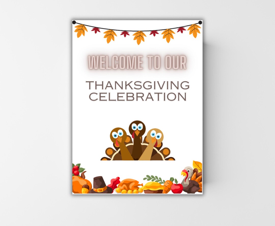 Thanksgiving Friendsgiving Turkey Cute Welcome Dinner/party Sign ...