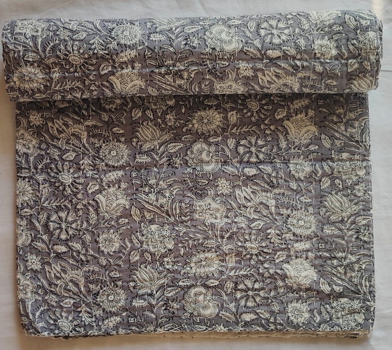 Premium Floral Hand Block Print Quilt Handmade Kantha Quilt Indian ...