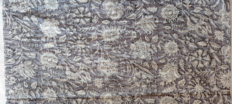 Premium Floral Hand Block Print Quilt Handmade Kantha Quilt Indian ...