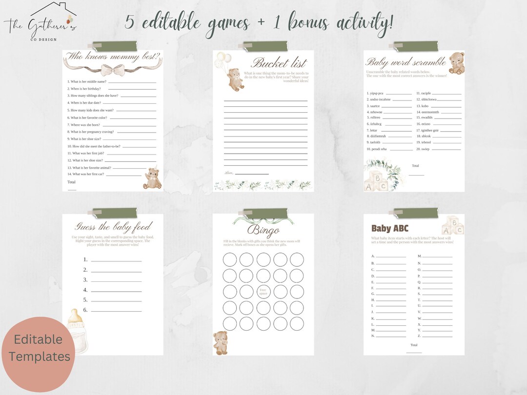 Baby Shower Game Bundle, Digital Download - Etsy